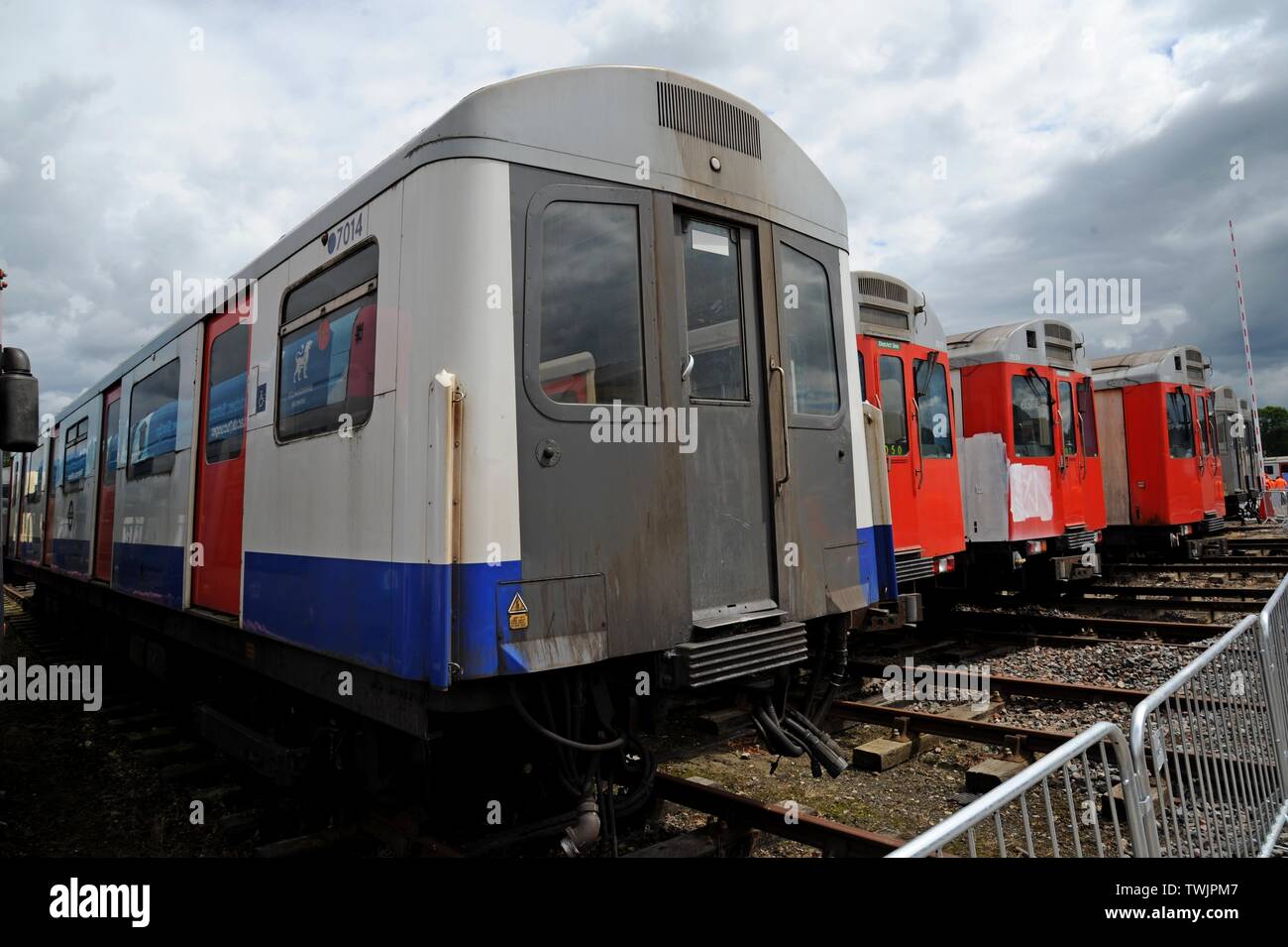 Redundant London Underground D stock tube trains in storage at Long ...