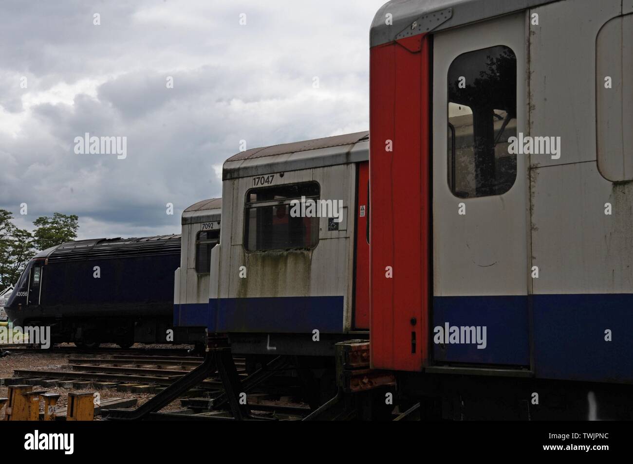 Redundant London Underground D stock tube trains in storage at Long Marston, Warwickshire ...