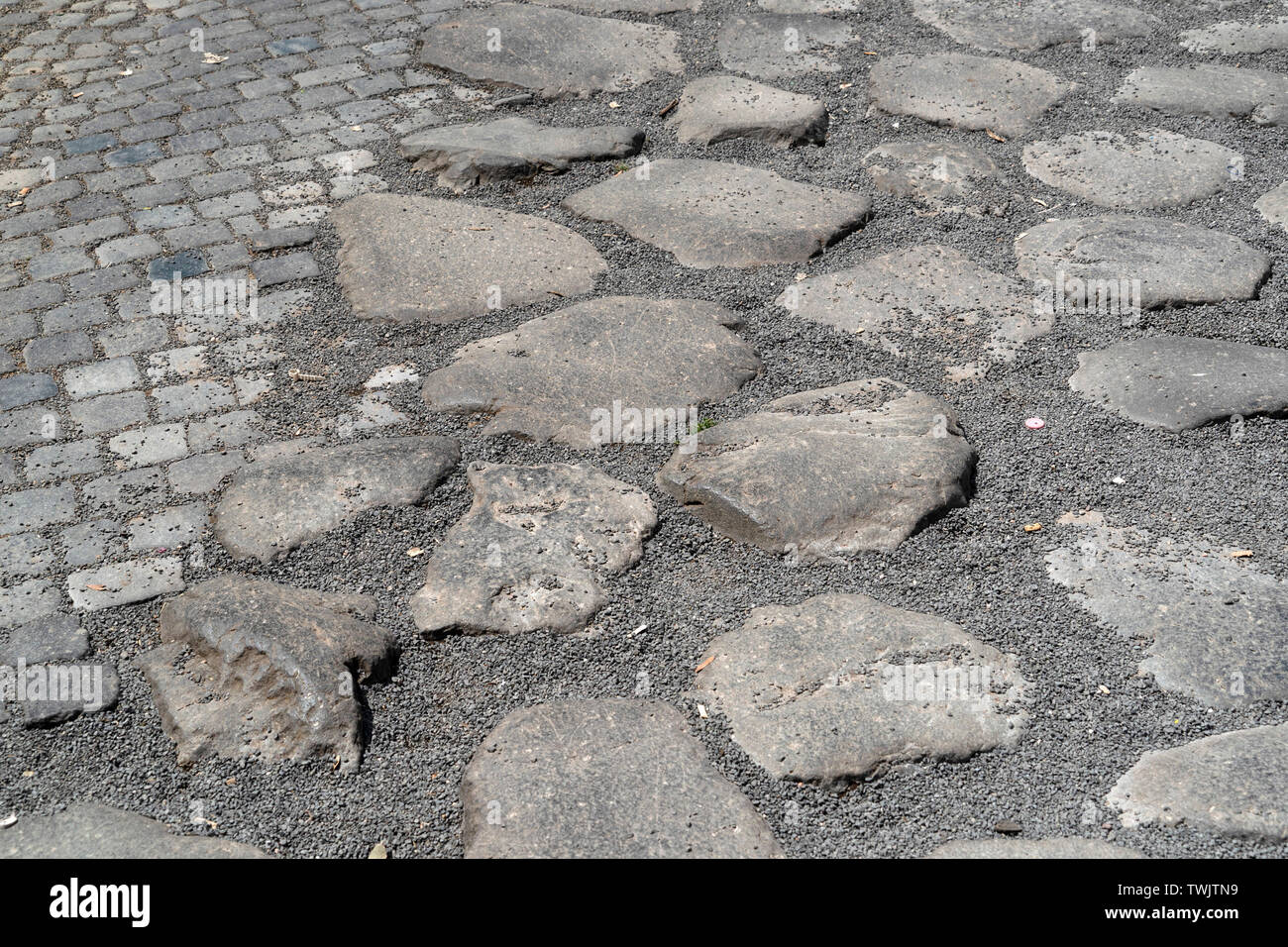 old stone roman road in rome detail Stock Photo - Alamy