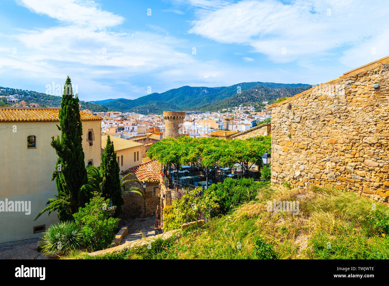 Beautiful architecture of old town in Tossa de Mar castle, Costa Brava ...