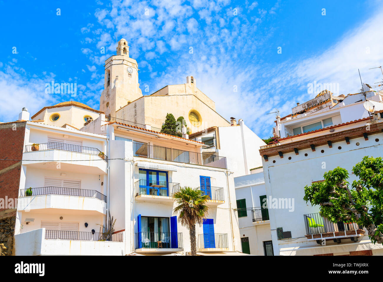 Church building in Cadaques port, Costa Brava, Spain Stock Photo - Alamy