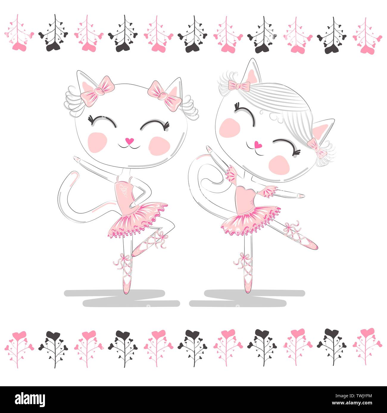 Cute ballerina cats dancing ballet in pink tutu Stock Vector Image ...