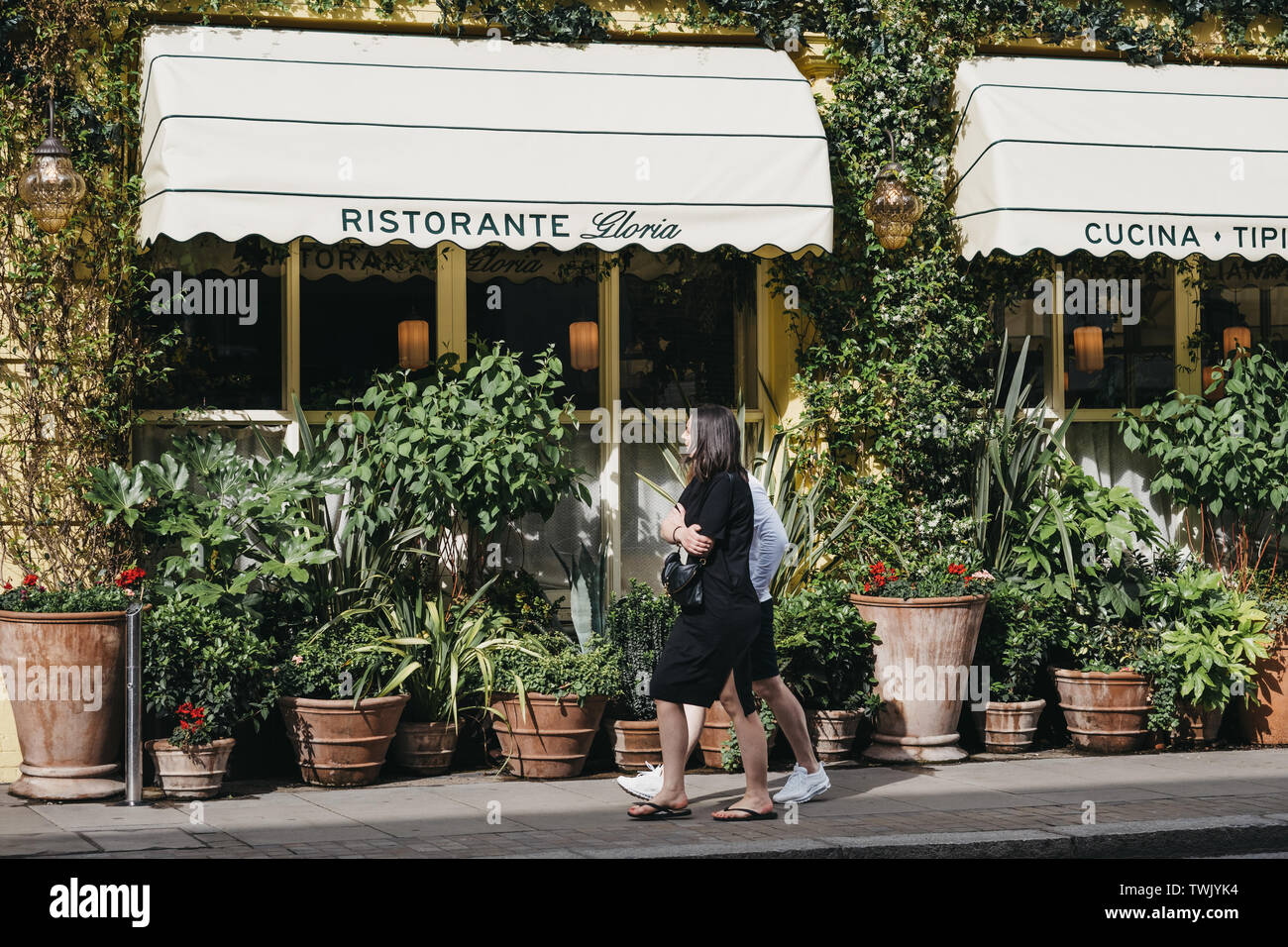 London, UK - June 15, 2019: People walking past Gloria, Italian ...