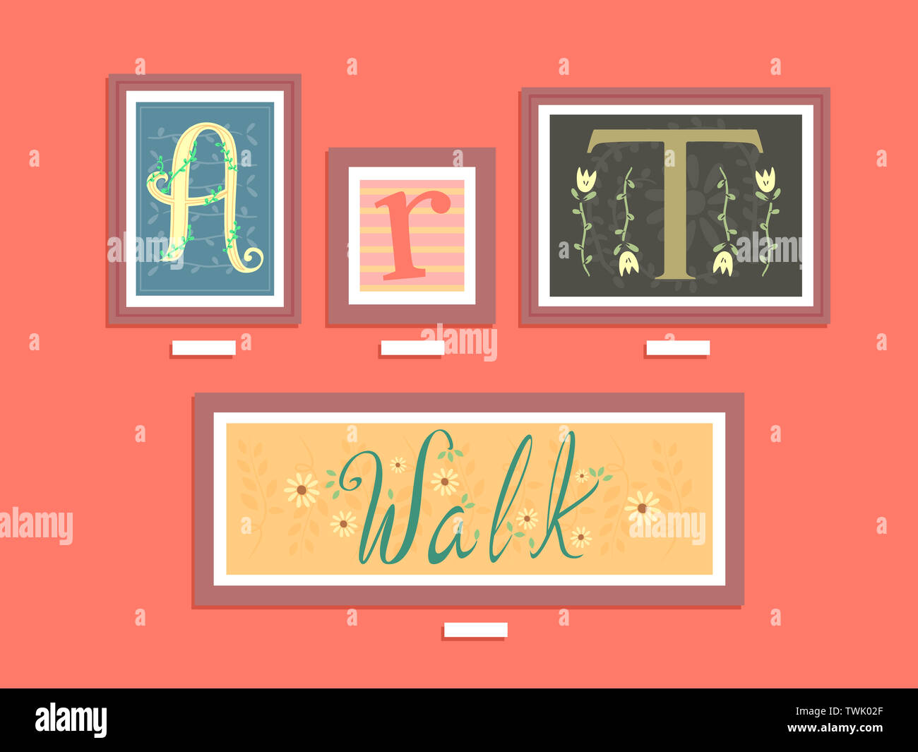 Illustration of Frames Displayed on the Wall Forming Art Walk Lettering ...