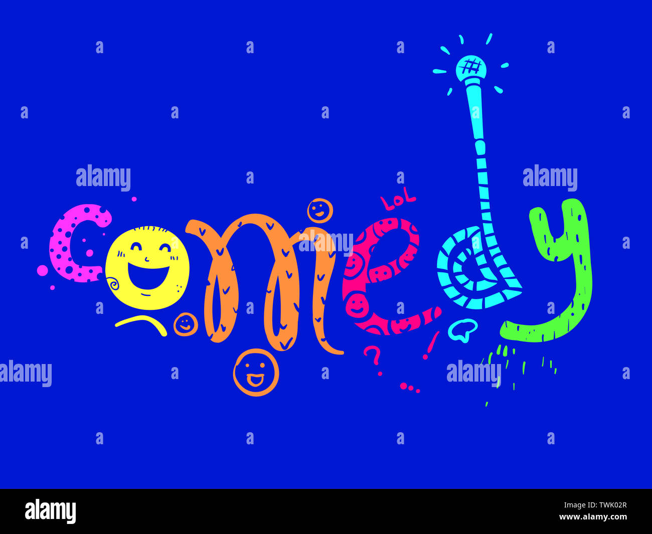 Illustration of a Comedy Lettering Design with a Smiley, Smiley ...