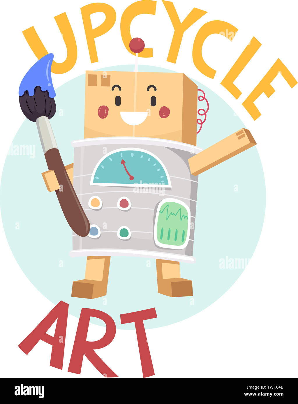 Illustration of a Cardboard Mascot Holding a Big Paintbrush with ...