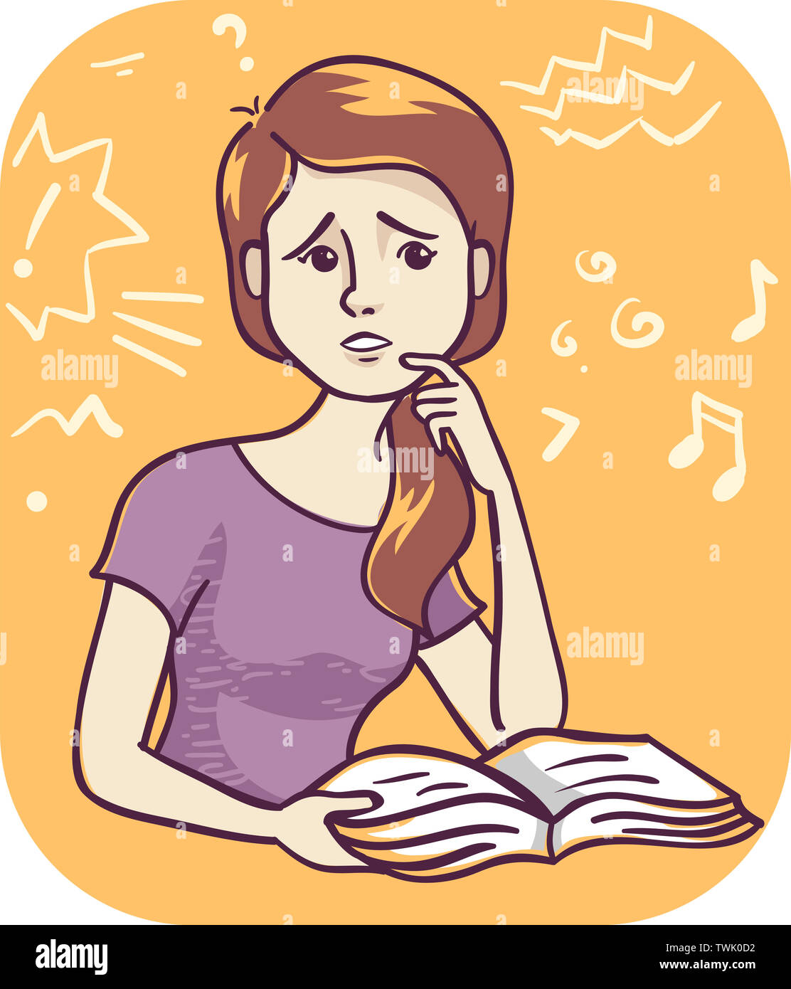 Illustration of a Girl with an Open Book Who Can Not Concentrate on ...