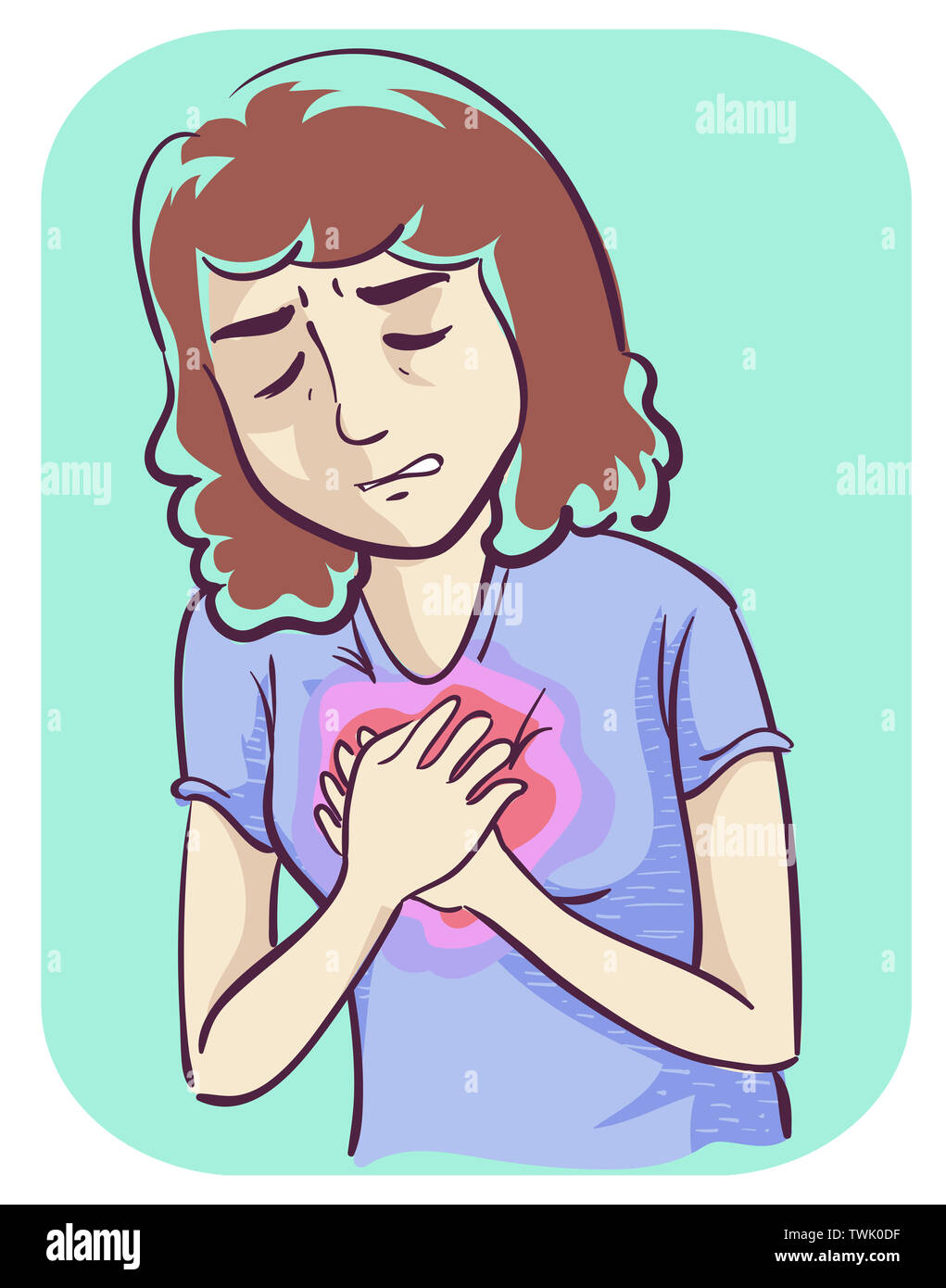 Illustration of a Girl Holding Her Heart In Pain Experiencing Heartburn ...