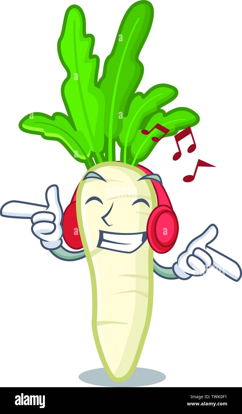Listening music radish white in a cartoon basket Stock Vector Image ...
