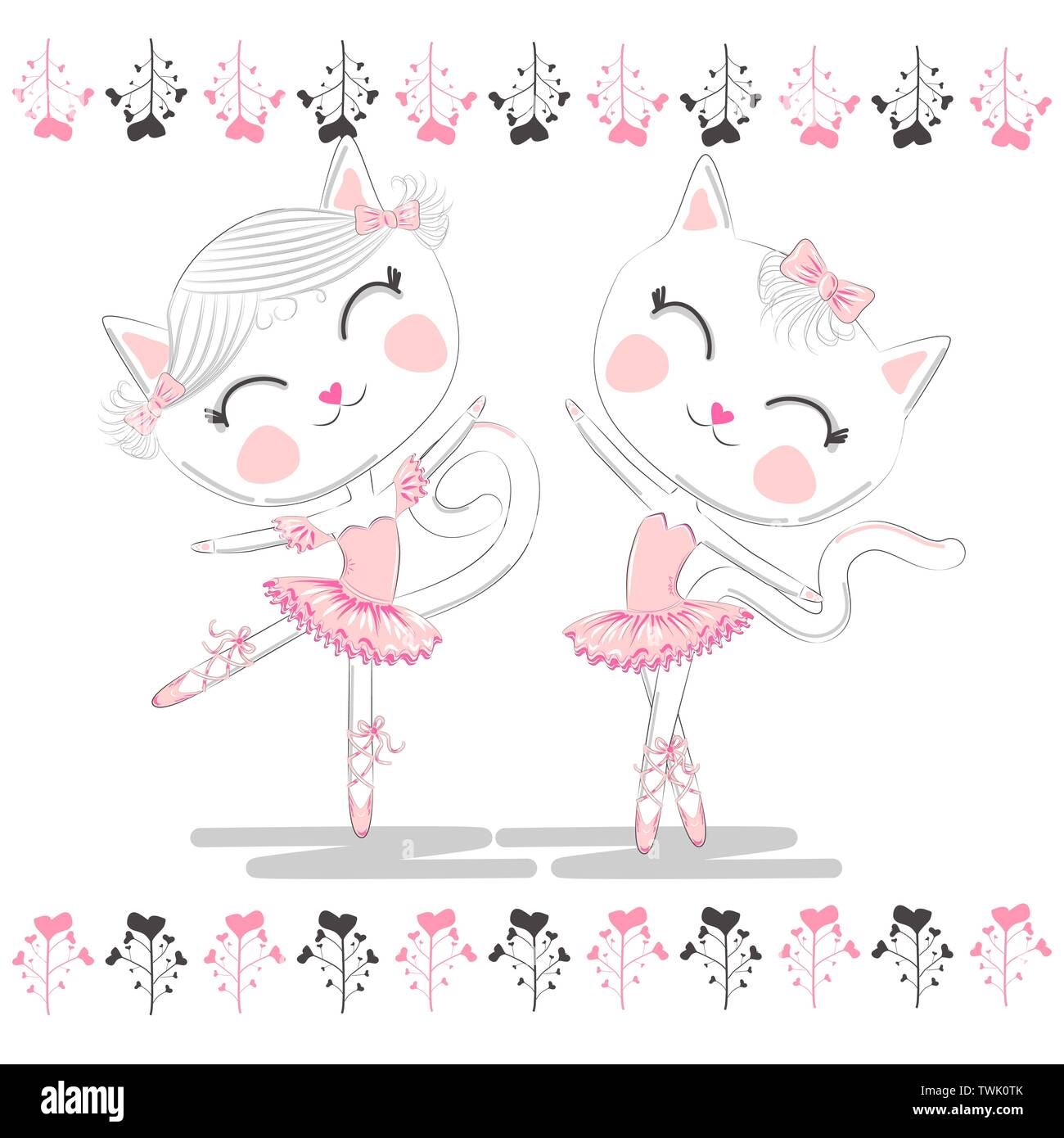 Cute ballerina cats dancing ballet in pink tutu Stock Vector Image ...