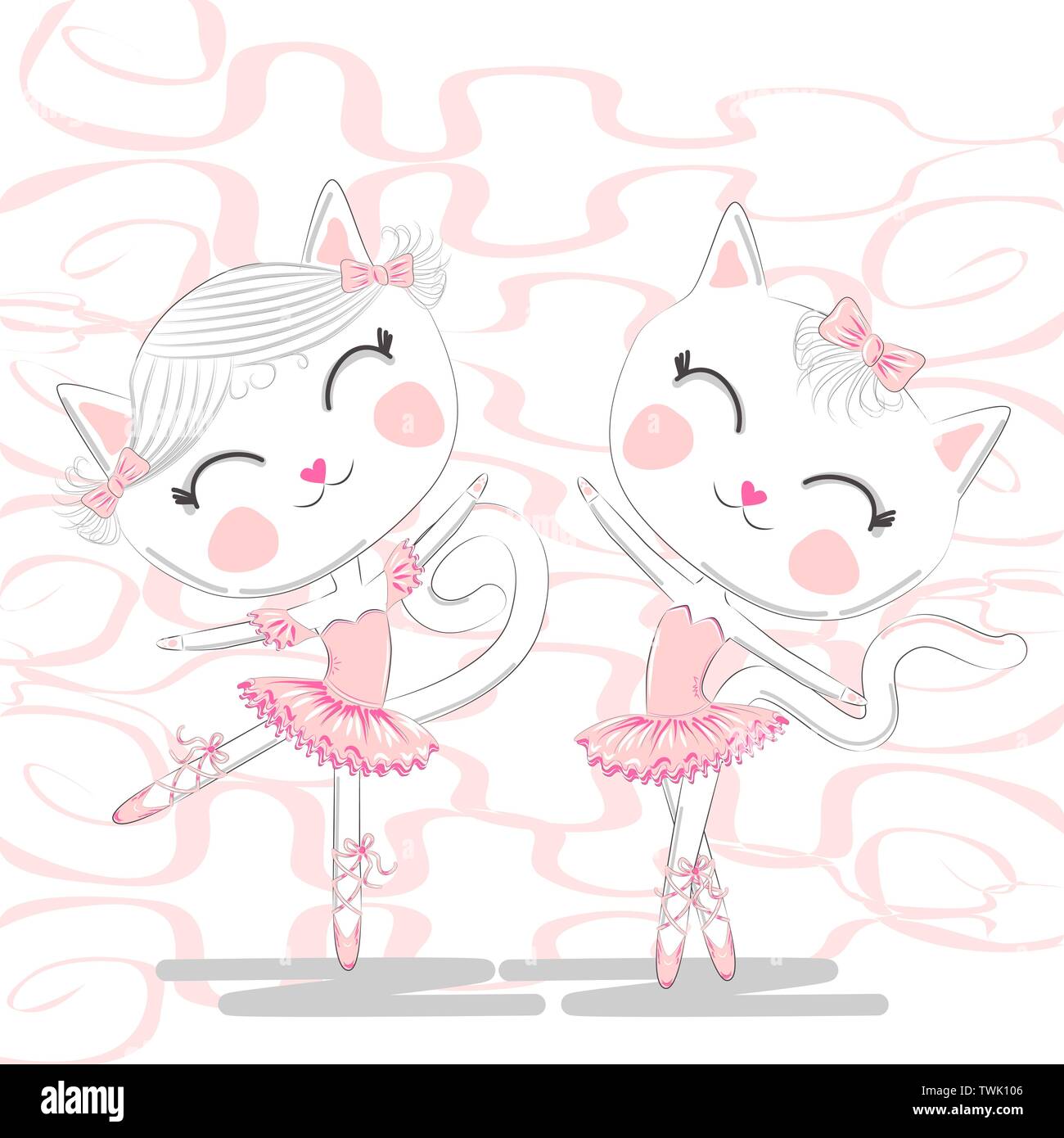 A pair of cute white ballerina cats in pink ballet tutu and pointe ...
