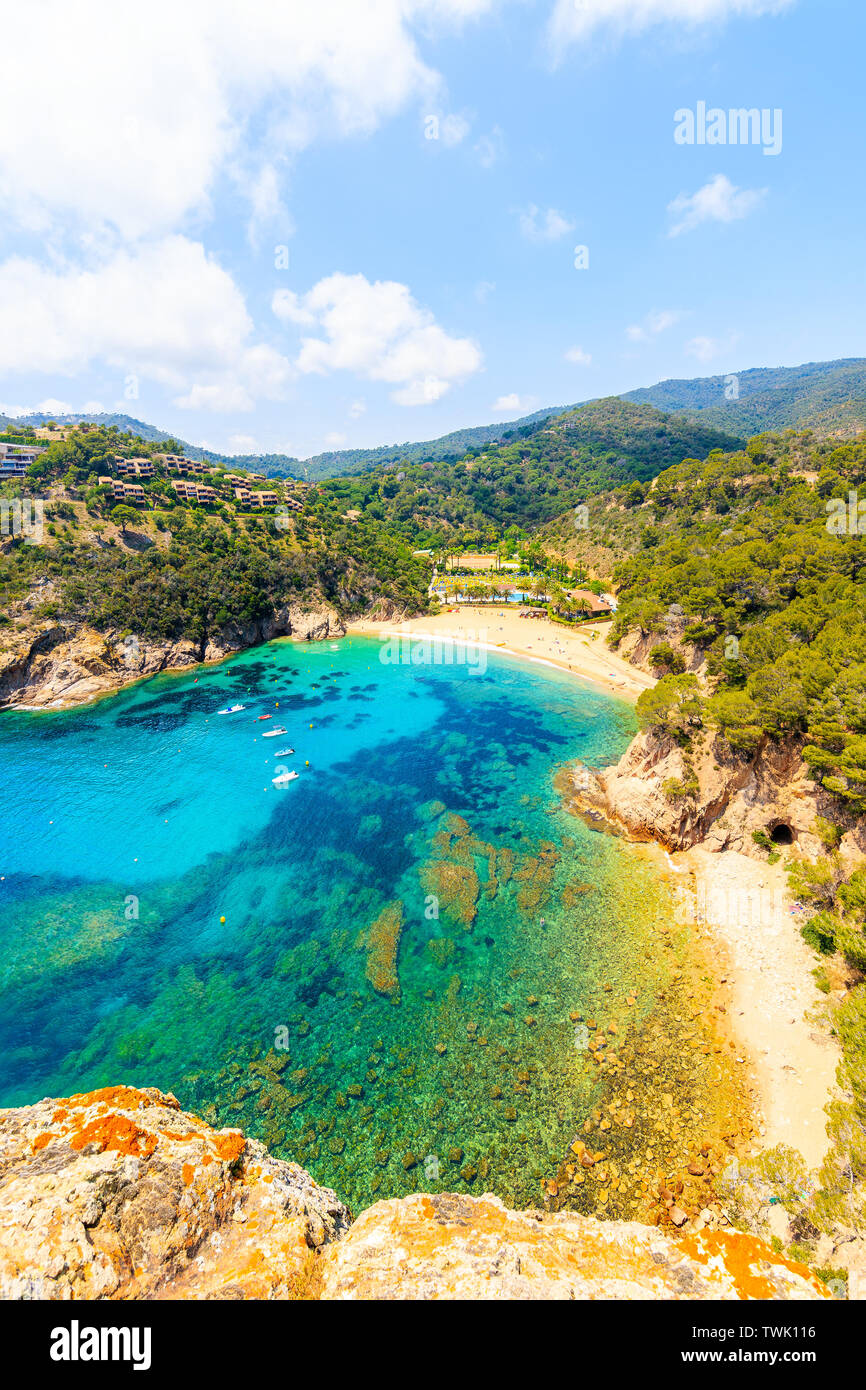 View of Cala Giverola, most beautiful beach on Costa Brava, Spain Stock ...