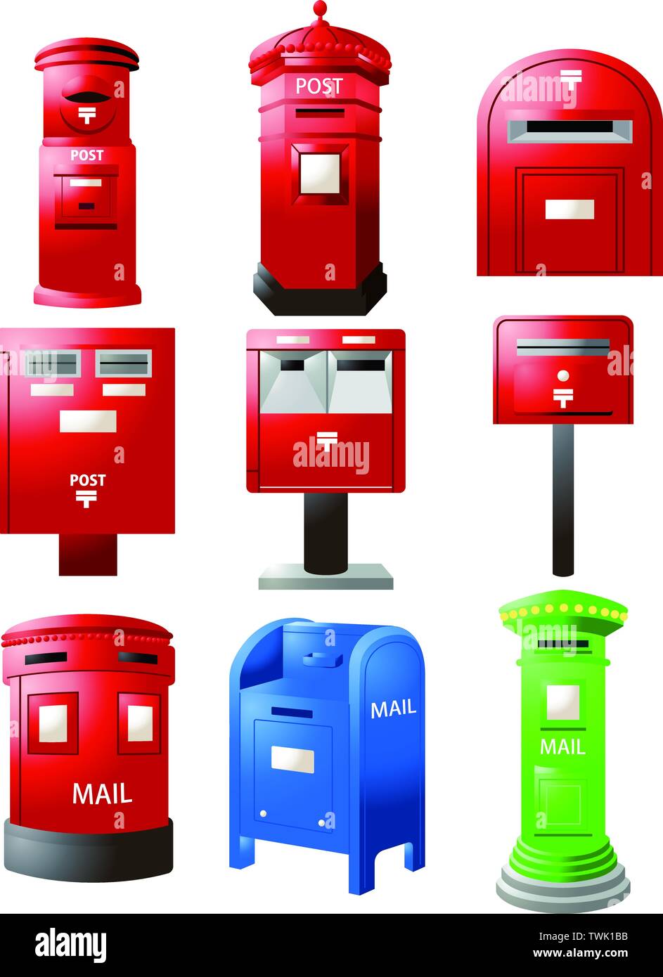 This is an illustration of post boxes around the world Stock Vector ...