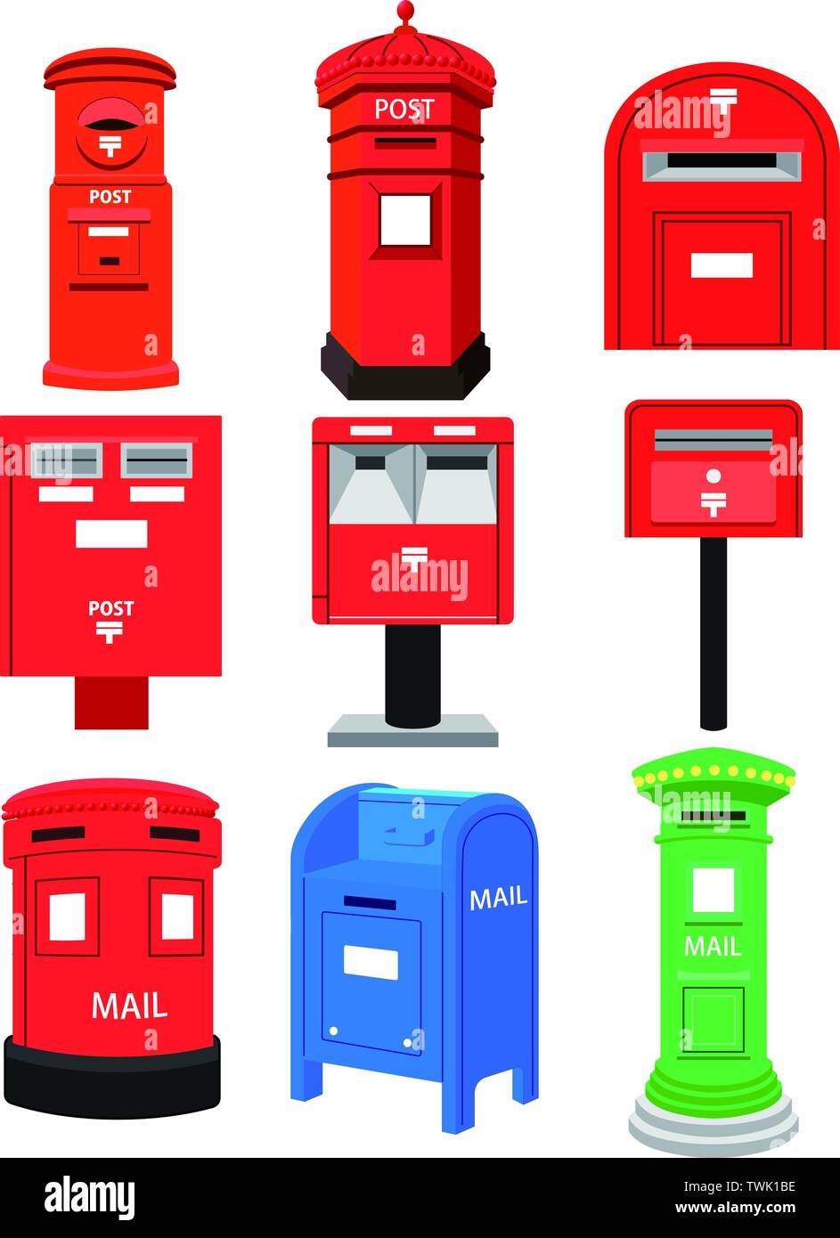 This is an illustration of post boxes around the world Stock Vector ...
