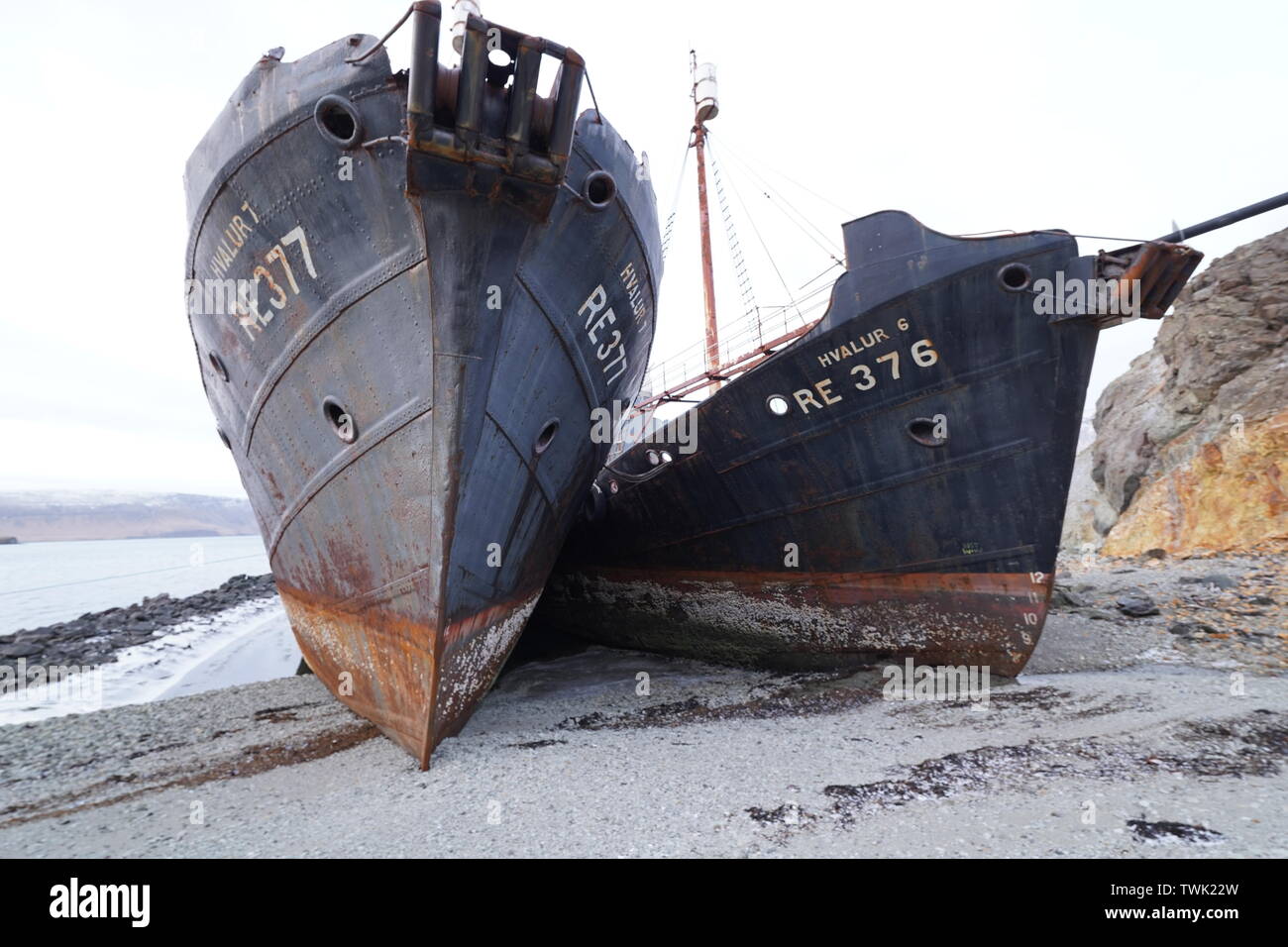 These two twin ship wrecks are lying at a shore in northwest of Iceland ...