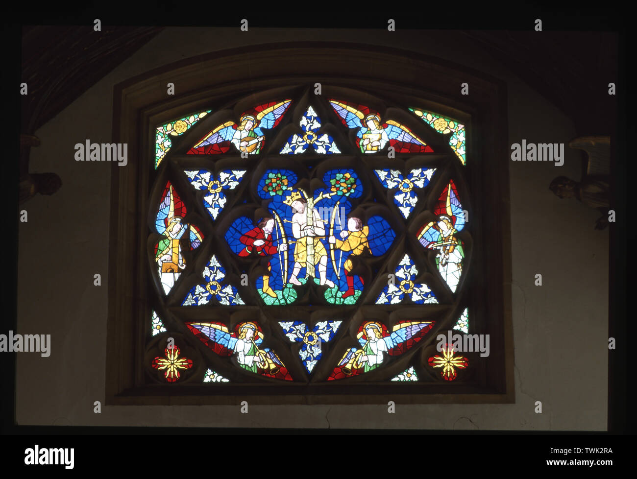 Stained glass window, Martyrdom of King Edmund, St Mary's, Bury St ...