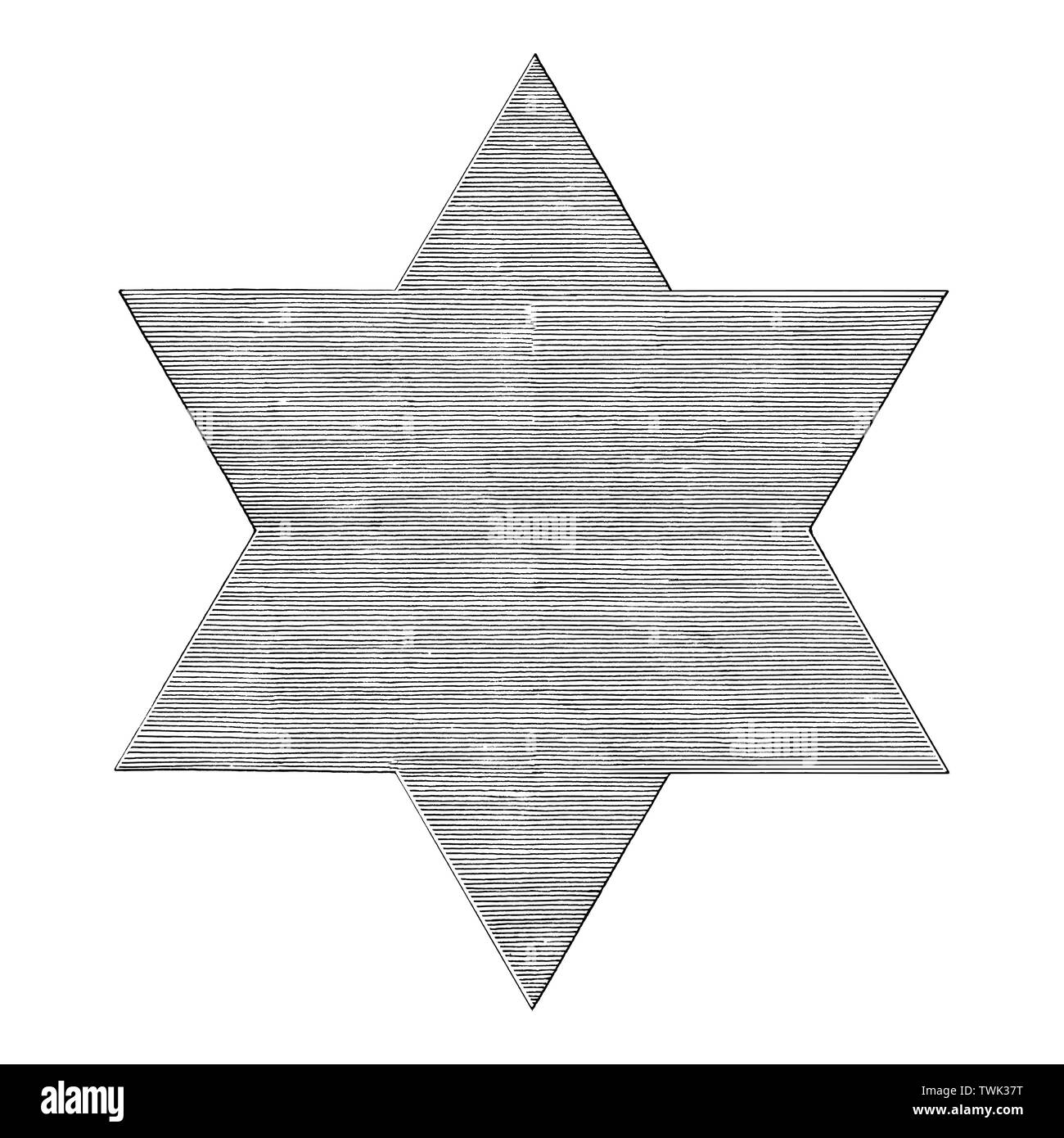 Six pointed Star hand draw vintage style black and white clip art ...