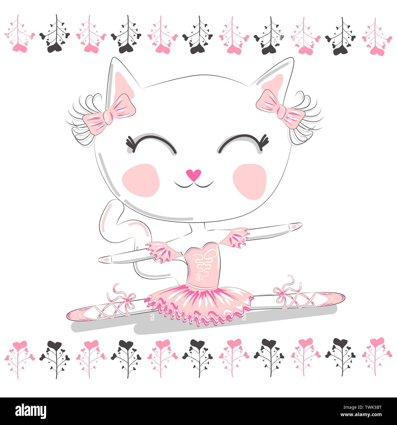 Hand Drawn Cute Cat, ballerina illustration, children print on t-shirt ...