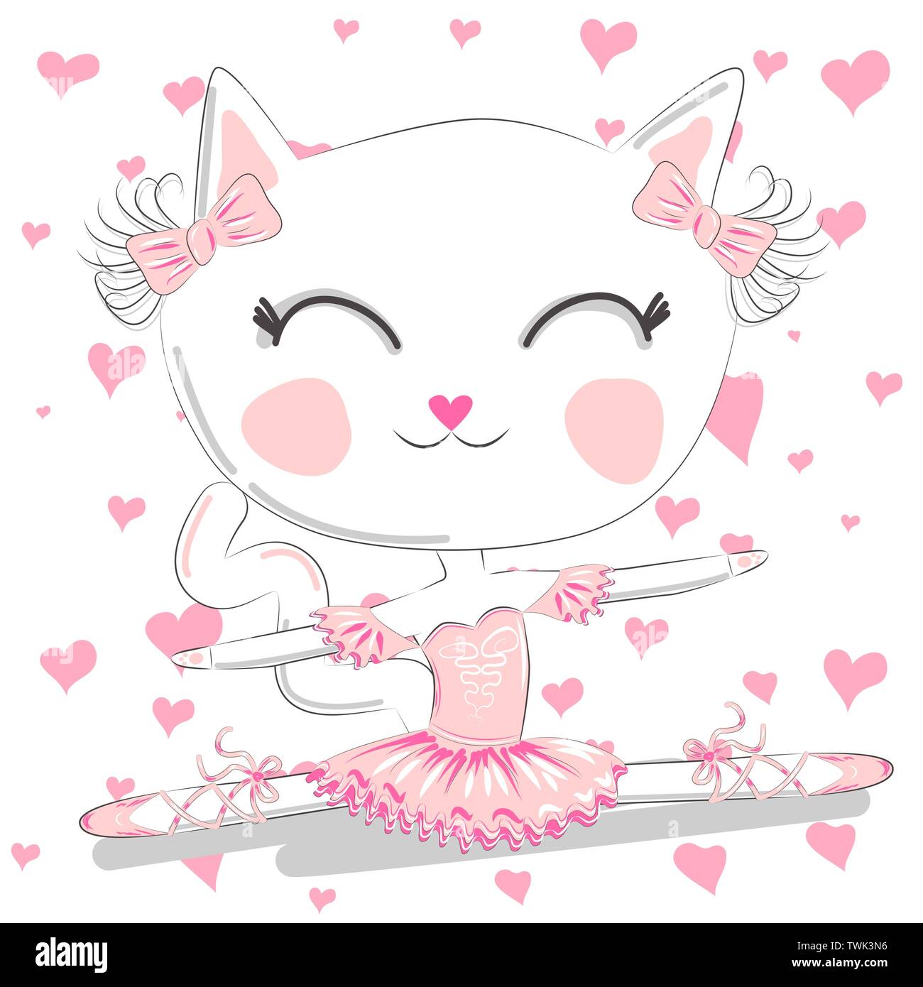 Cute ballerina cat dancing ballet in pink tutu Stock Vector Image & Art ...
