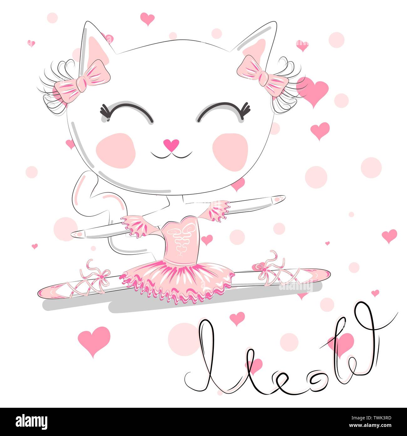 cute white cartoon cat in ballet tutu, kitty girl in a pink skirt ...