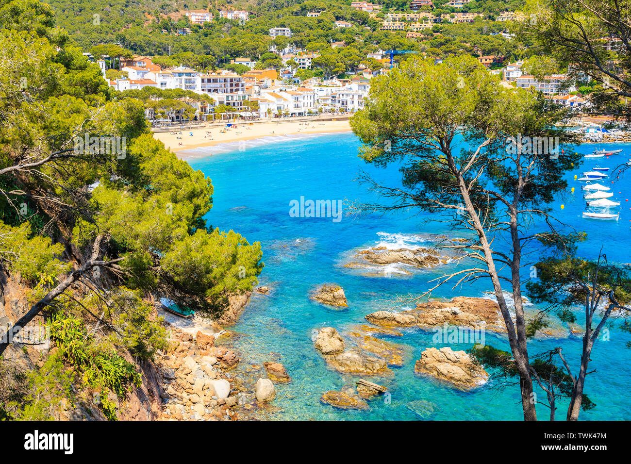 Rocks in beautiful sea bay of Llafranc village, Costa Brava, Spain ...
