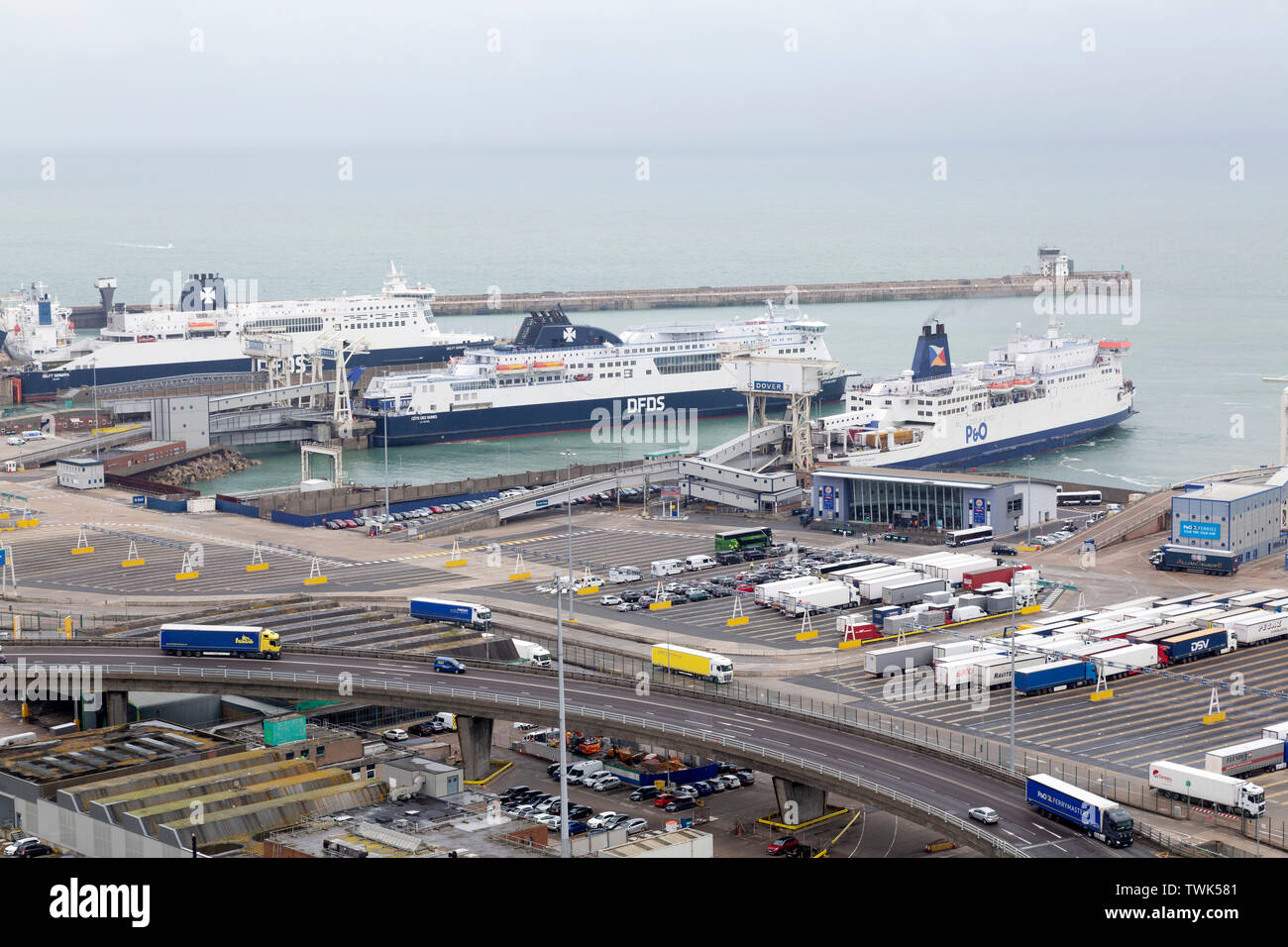 Ferries docked at the Port of Dover in, Kent, England. The ferries run ...