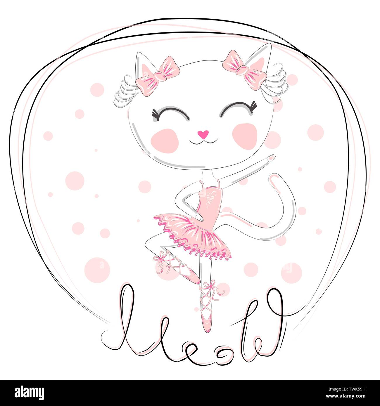 Cute dancing cat ballerina in the blue tutu. Cartoon hand drawn Stock ...