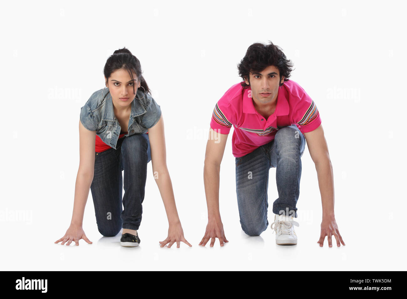 Runners in starting position Stock Photo - Alamy