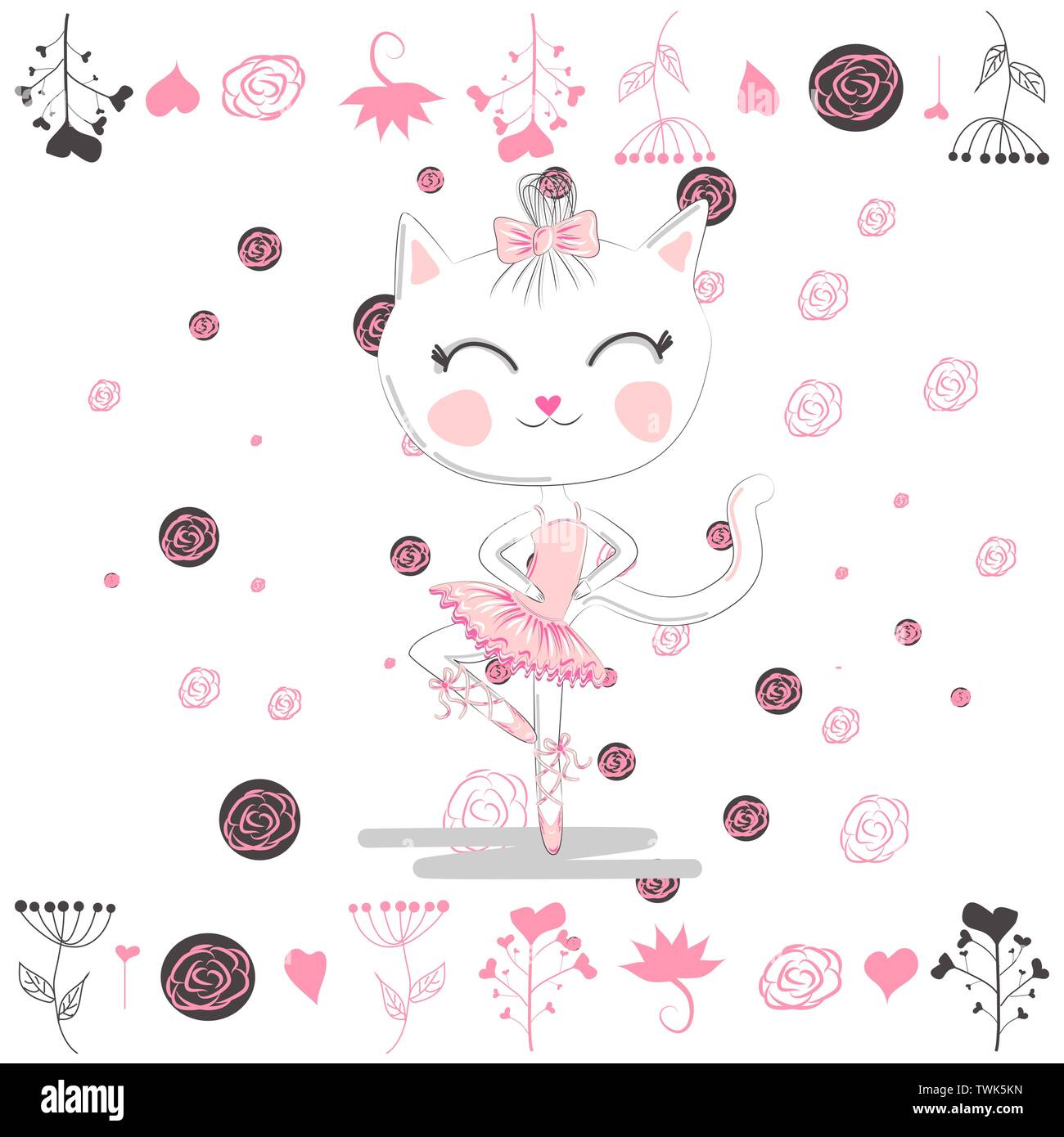 Cute ballerina cat dancing ballet in pink tutu Stock Vector Image & Art ...