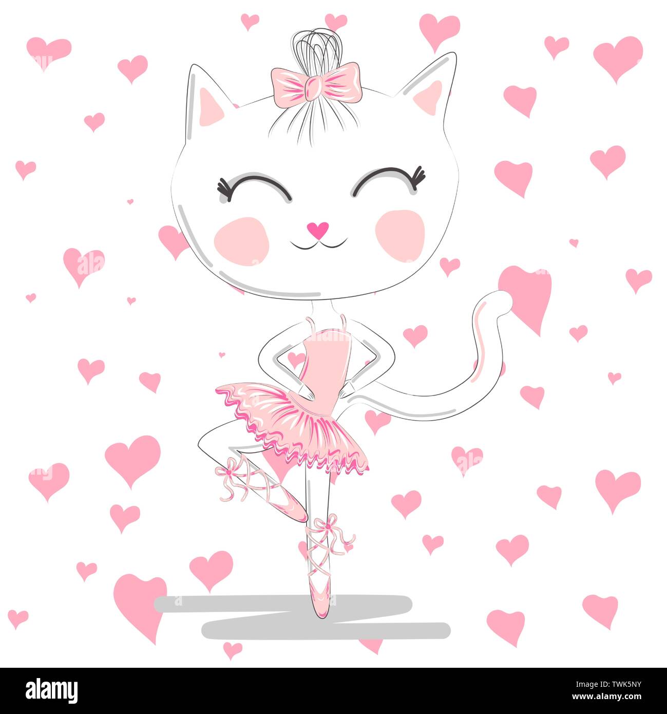 Cute ballerina cat dancing ballet in pink tutu Stock Vector Image & Art ...
