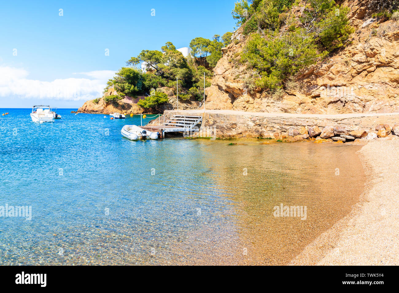 Picturesque beach in Sa Riera village, Costa Brava, Spain Stock Photo ...