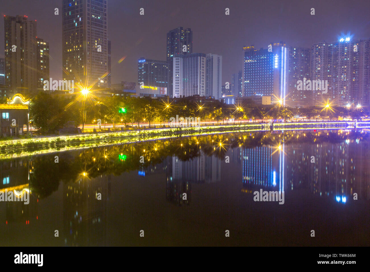 Night View of Nine Eye Bridge in Chengdu Stock Photo - Alamy