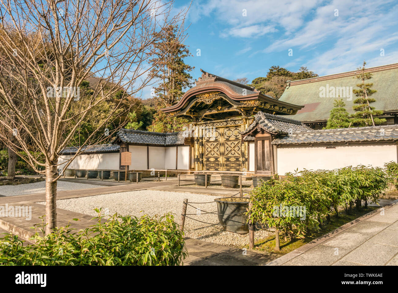Karamon Gate at Kencho-ji Temple, Kamakura, Kanagawa, Japan Stock Photo ...