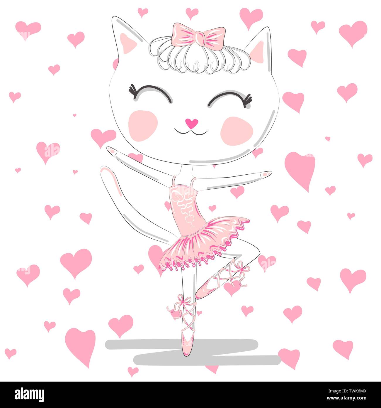Cute ballerina cat dancing ballet in pink tutu Stock Vector Image & Art ...