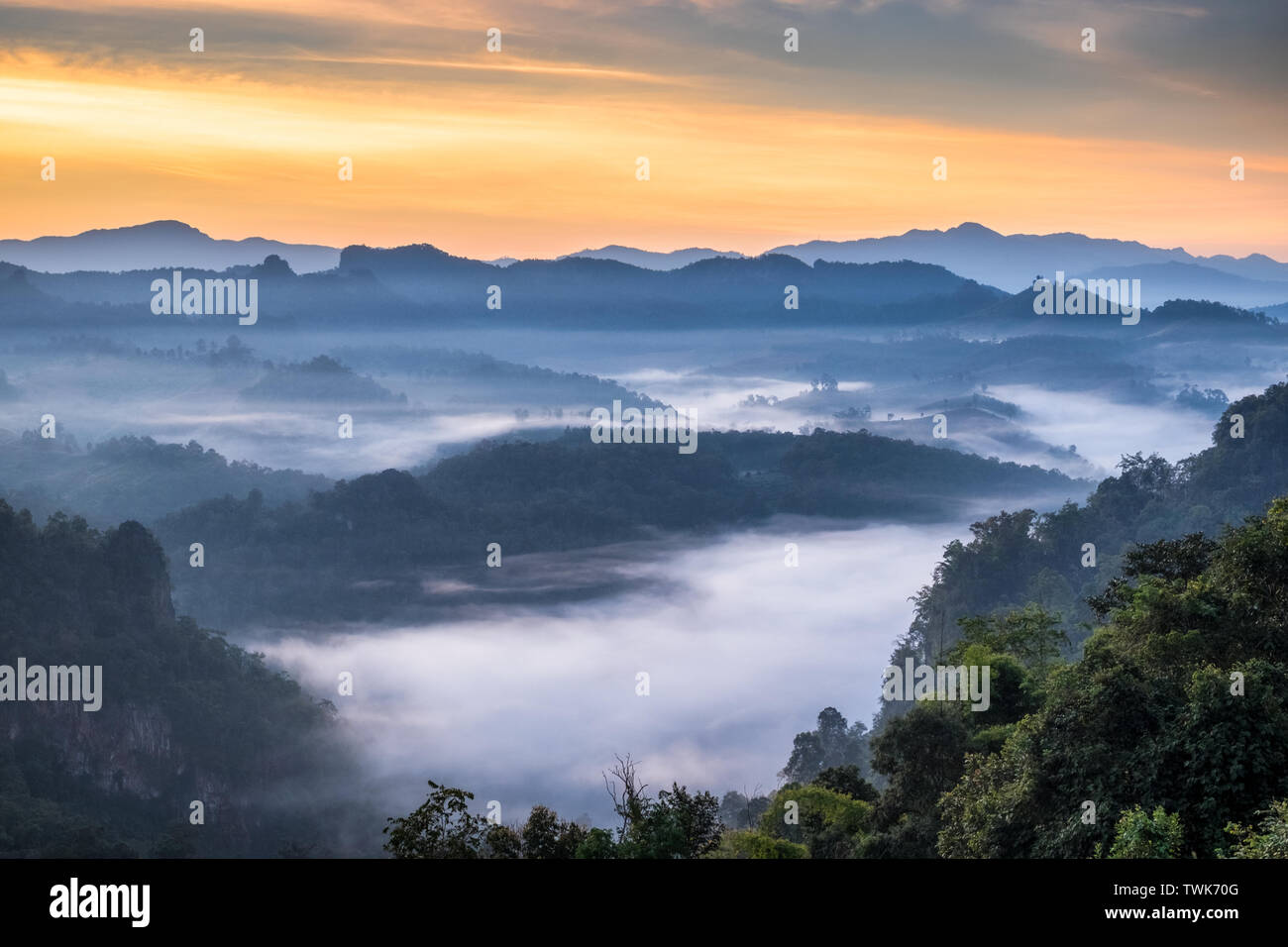 Viewpoint mist mountain colorful at dawn,baan jabo,mae hong son ...