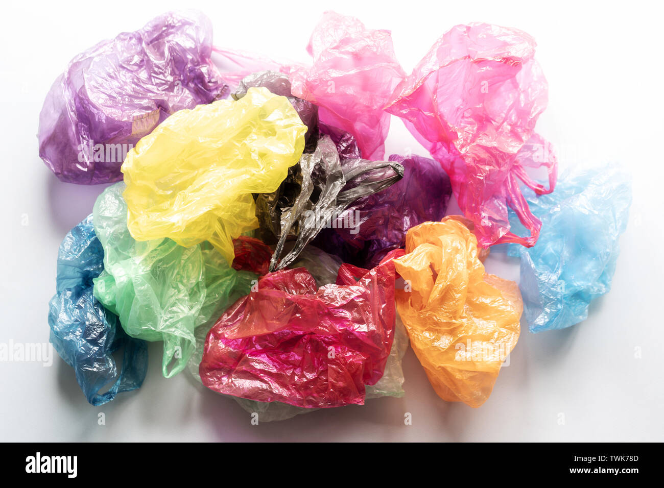 A group of colored plastic bags throughout the frame crumpled, the ...