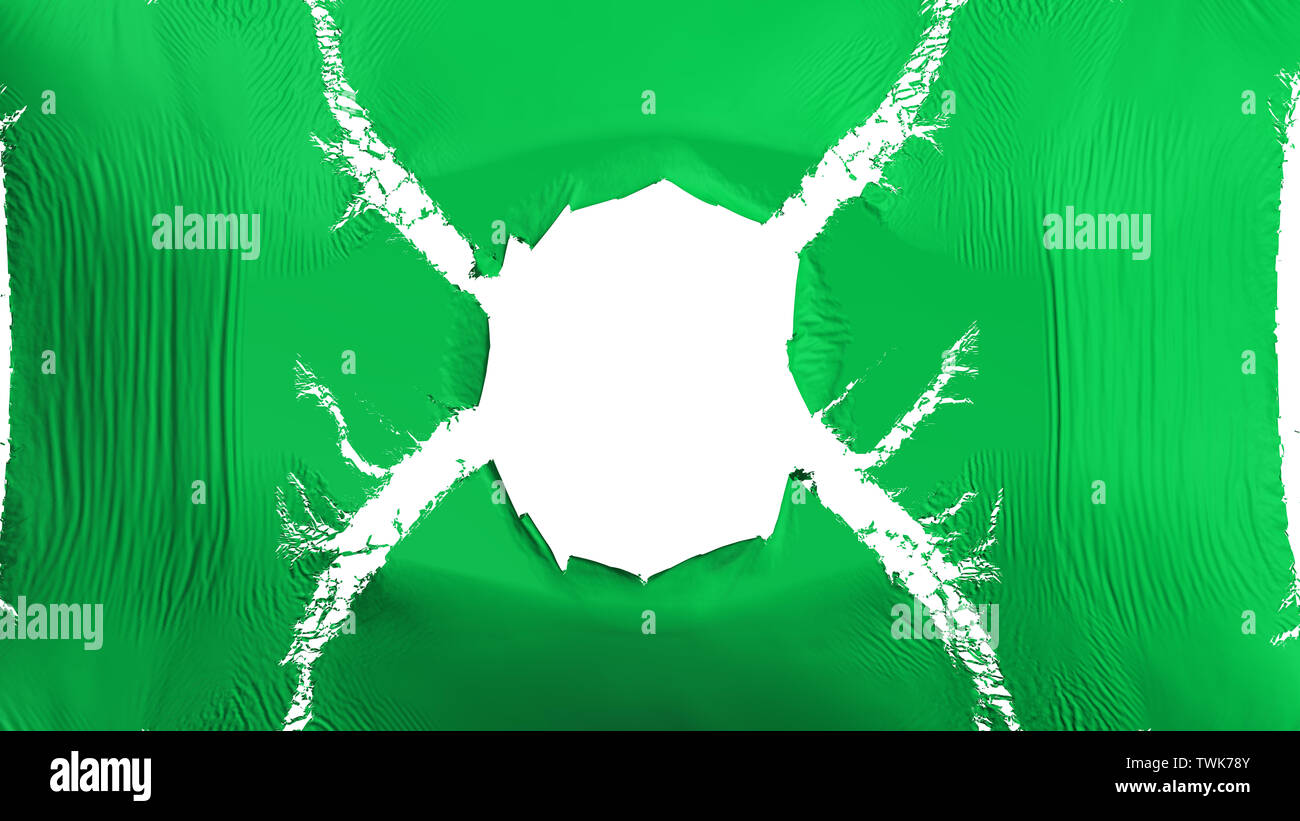 Green color flag with a hole Stock Photo - Alamy