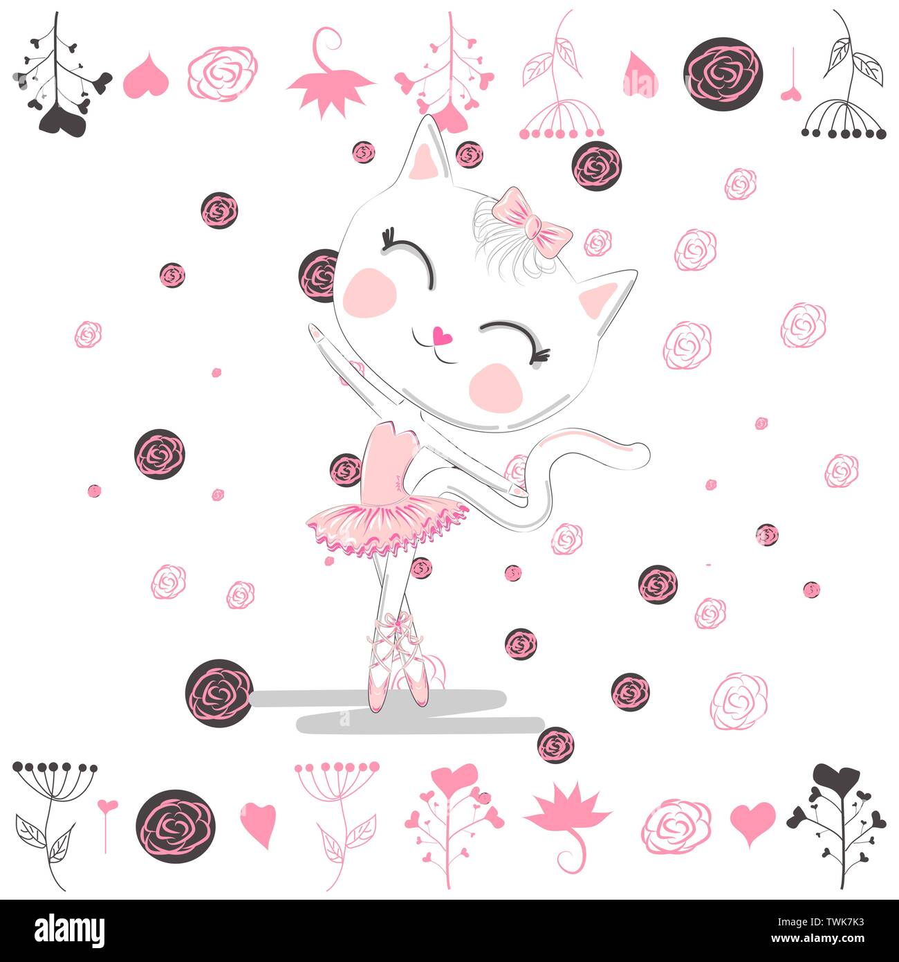 Cute ballerina cat dancing ballet in pink tutu Stock Vector Image & Art ...