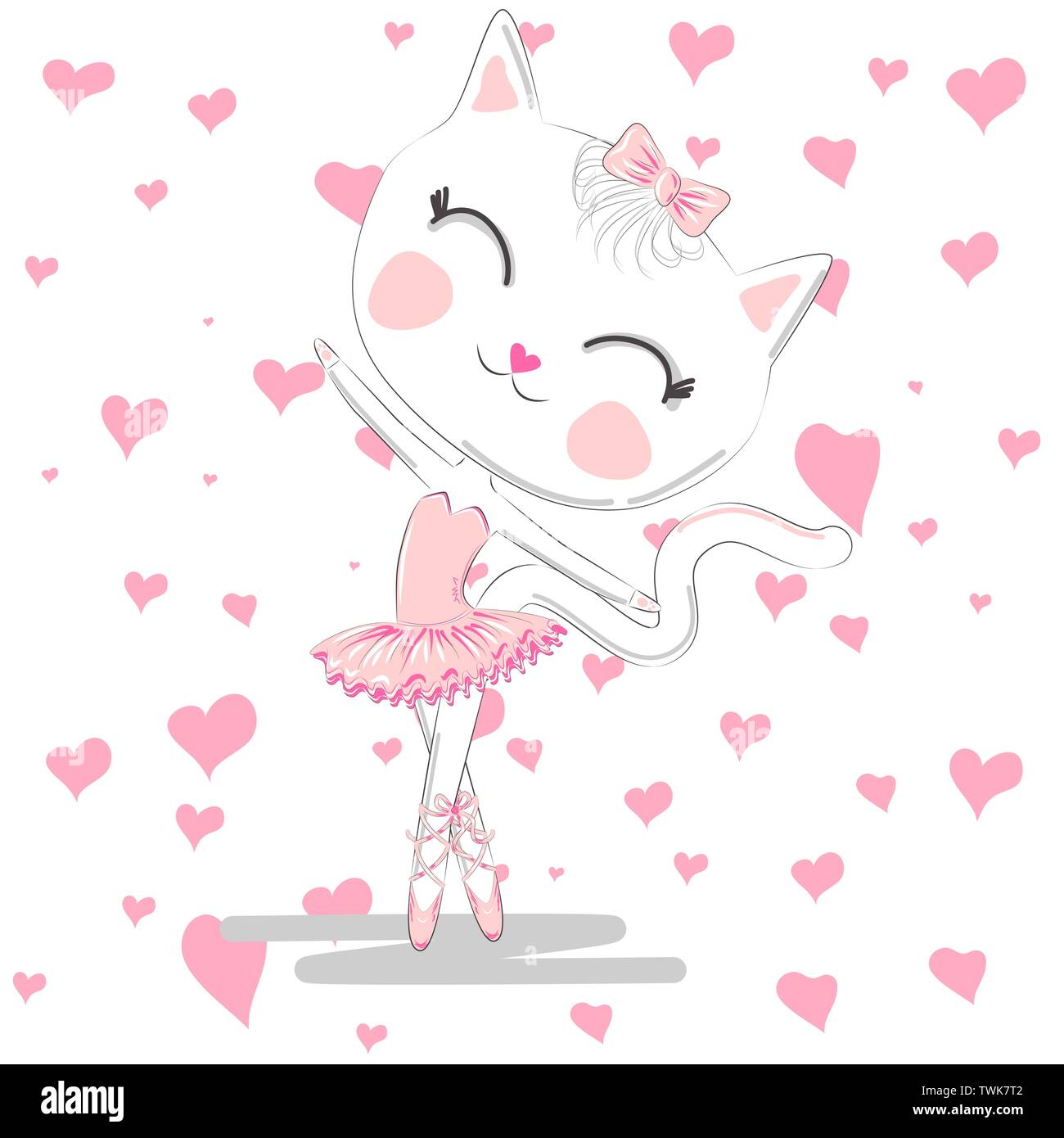 Cute ballerina cat dancing ballet in pink tutu Stock Vector Image & Art ...