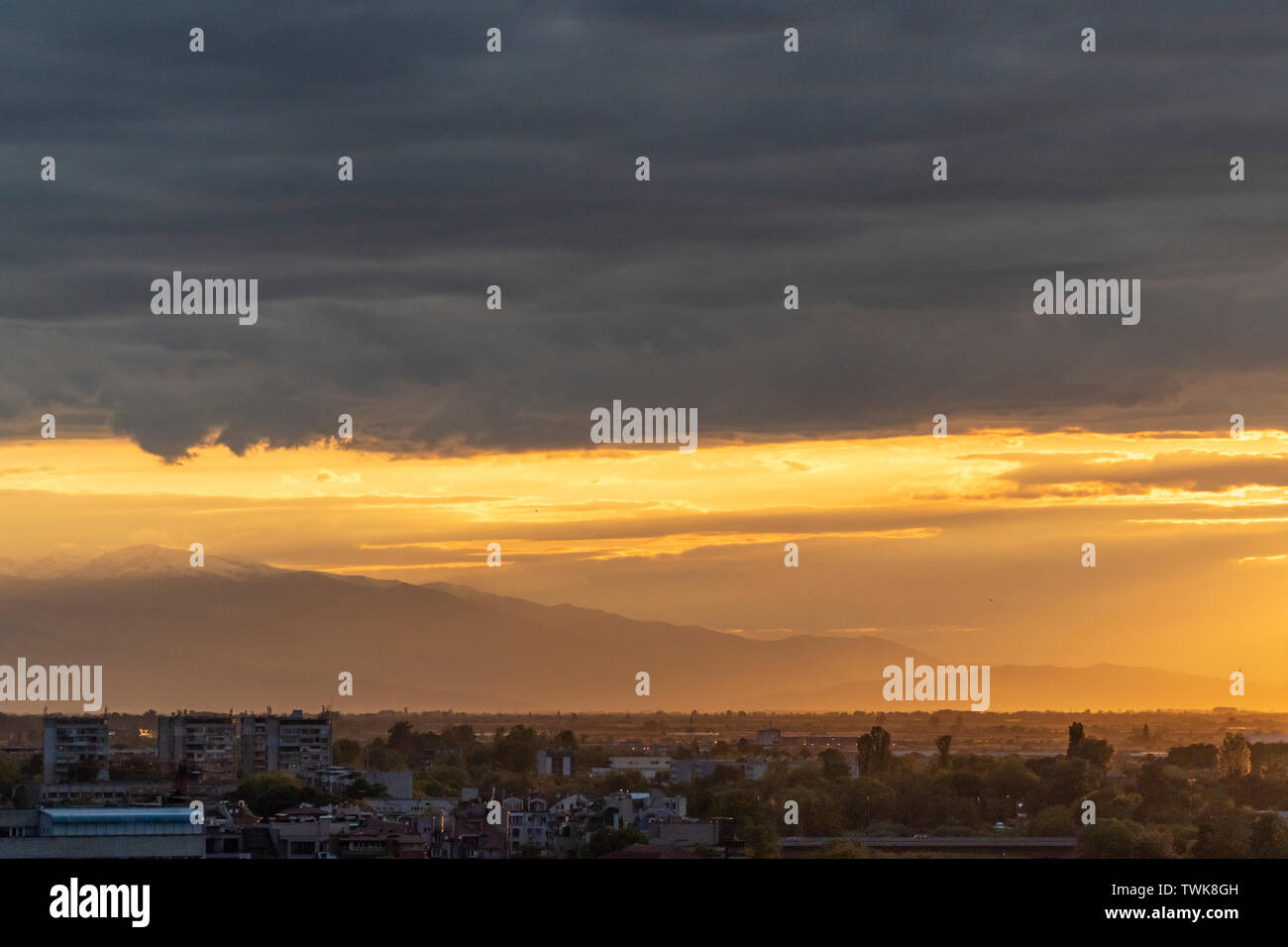 Amazing sunset from Nebet hill in Plovdiv with the Rhodope mountain in ...
