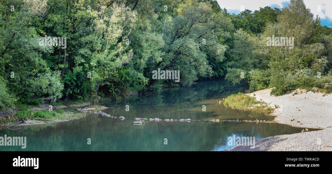 river isar in Munich panorama from bridge called Flaucher Stock Photo ...