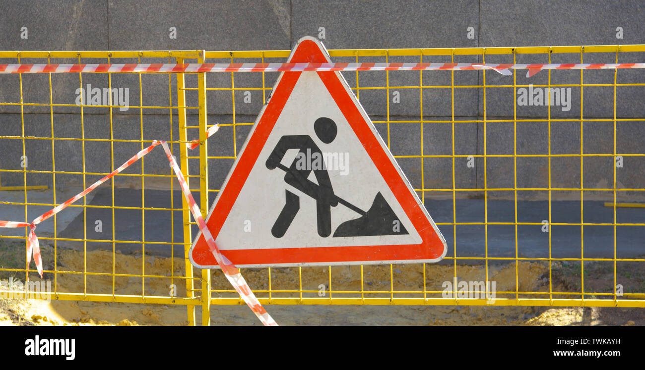 road works sign Stock Photo - Alamy