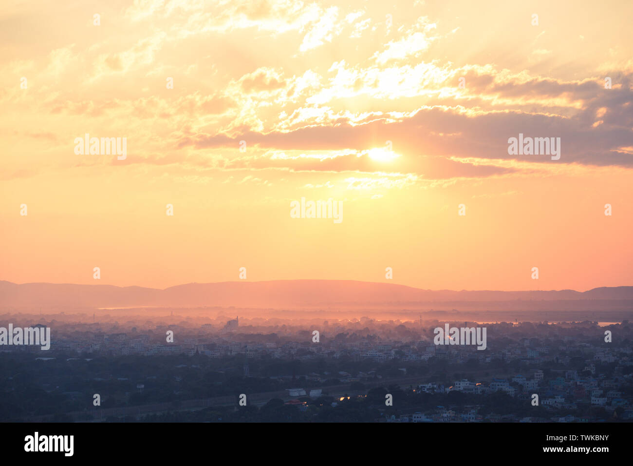 Sunset scenery of the Mandalay Mountains in Myanmar Stock Photo - Alamy