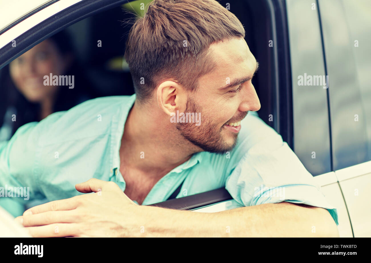 happy smiling man driving in car Stock Photo - Alamy