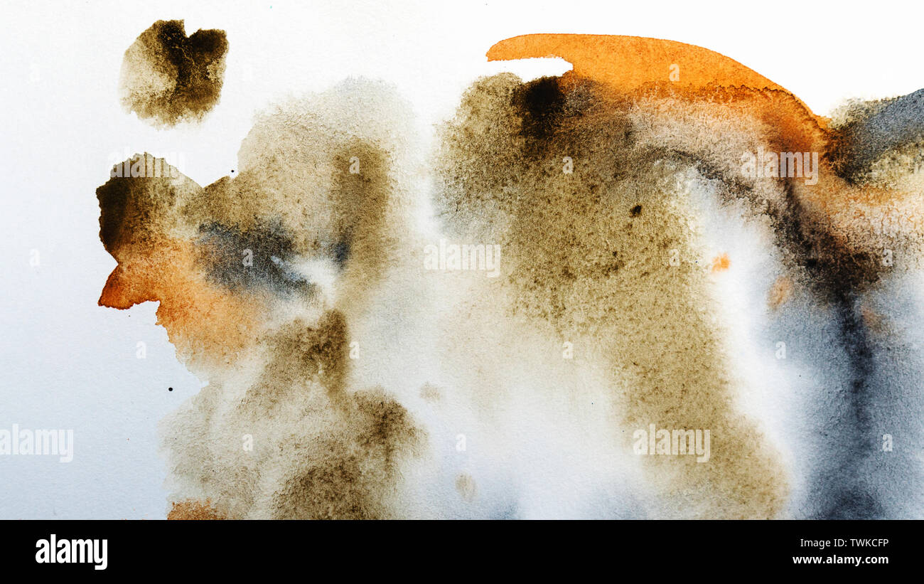 Abstract watercolor painting. Textured background. Splashes, stains and ...