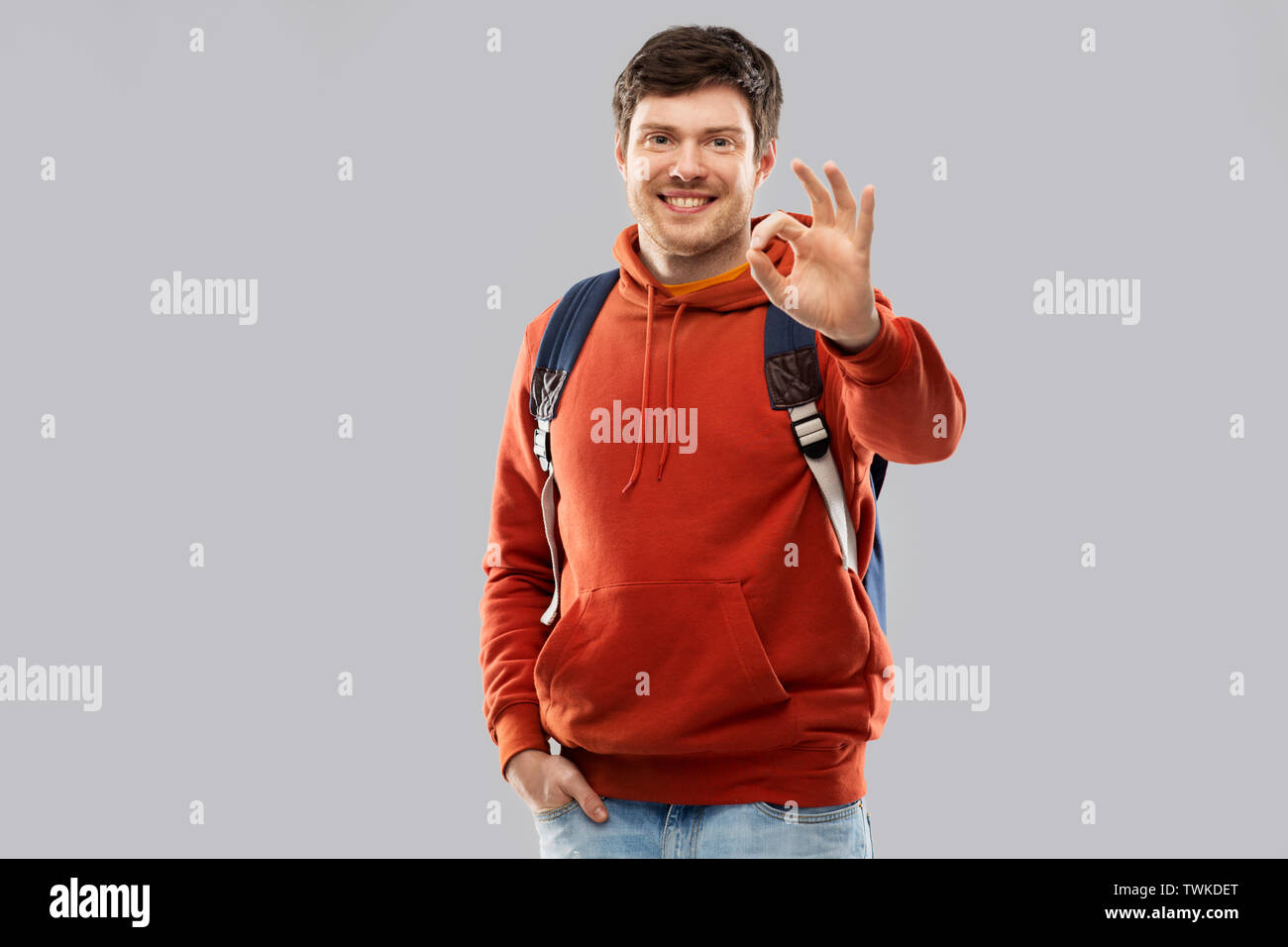young man or student with school bag or backpack Stock Photo - Alamy