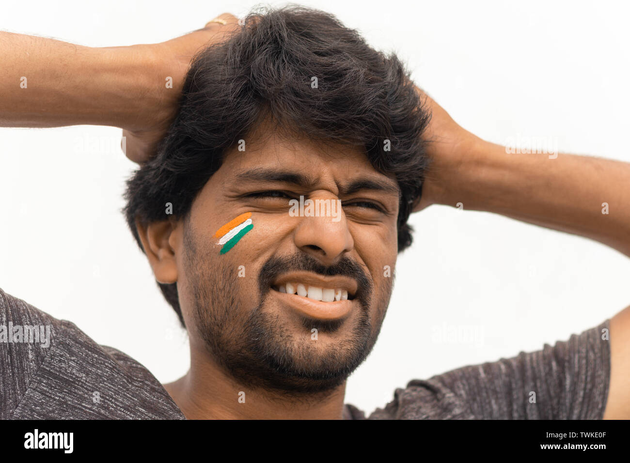 Closeup Shot, Sad expression of Male Indian Cricket sport fan with ...