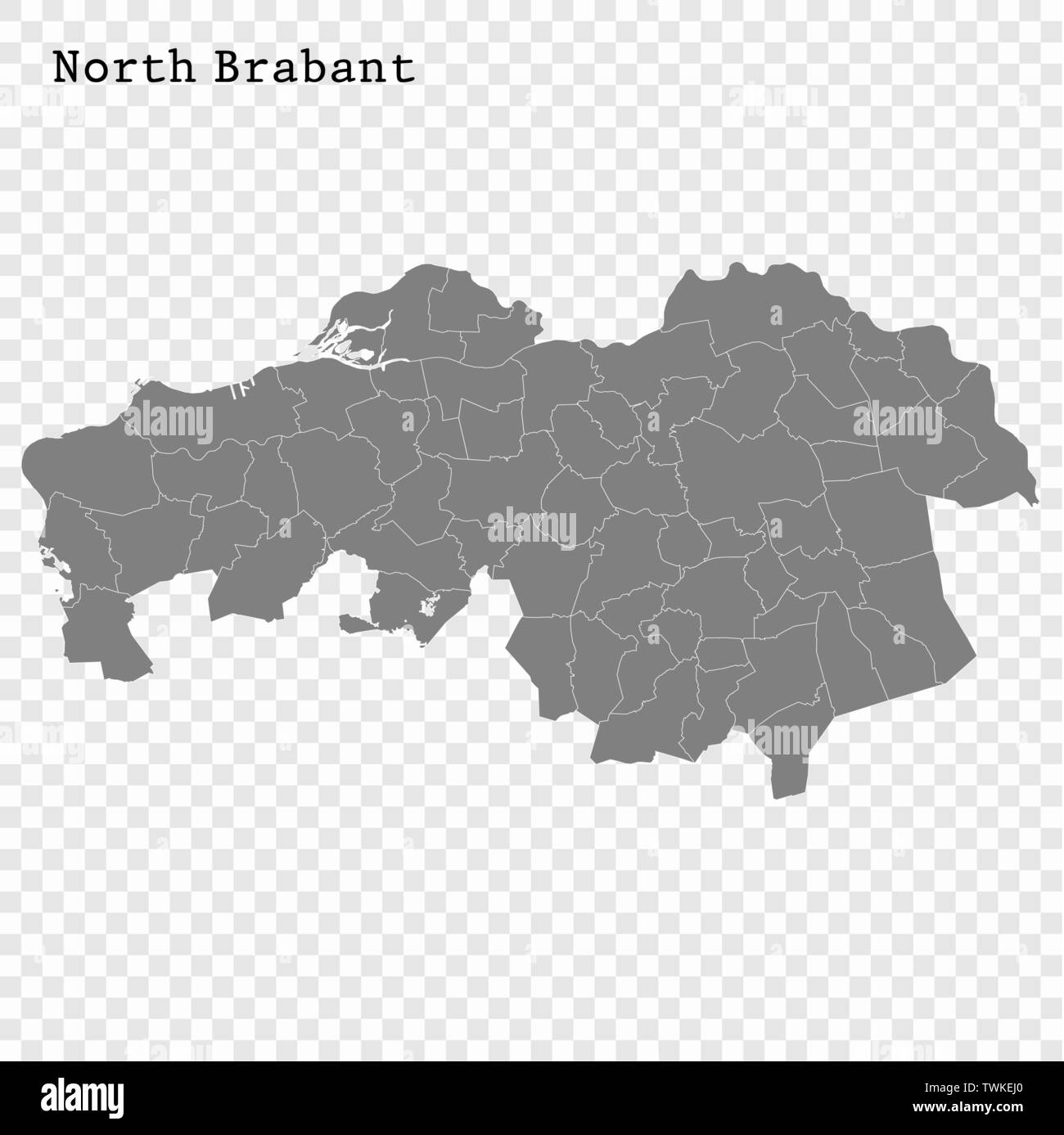 High Quality map of North Brabant is a province of Netherlands, with ...