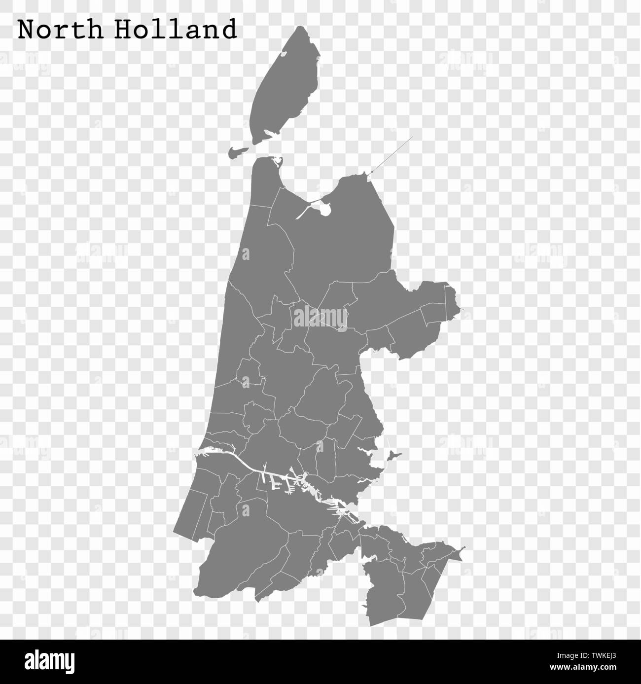 High Quality map of North Holland is a province of Netherlands, with ...