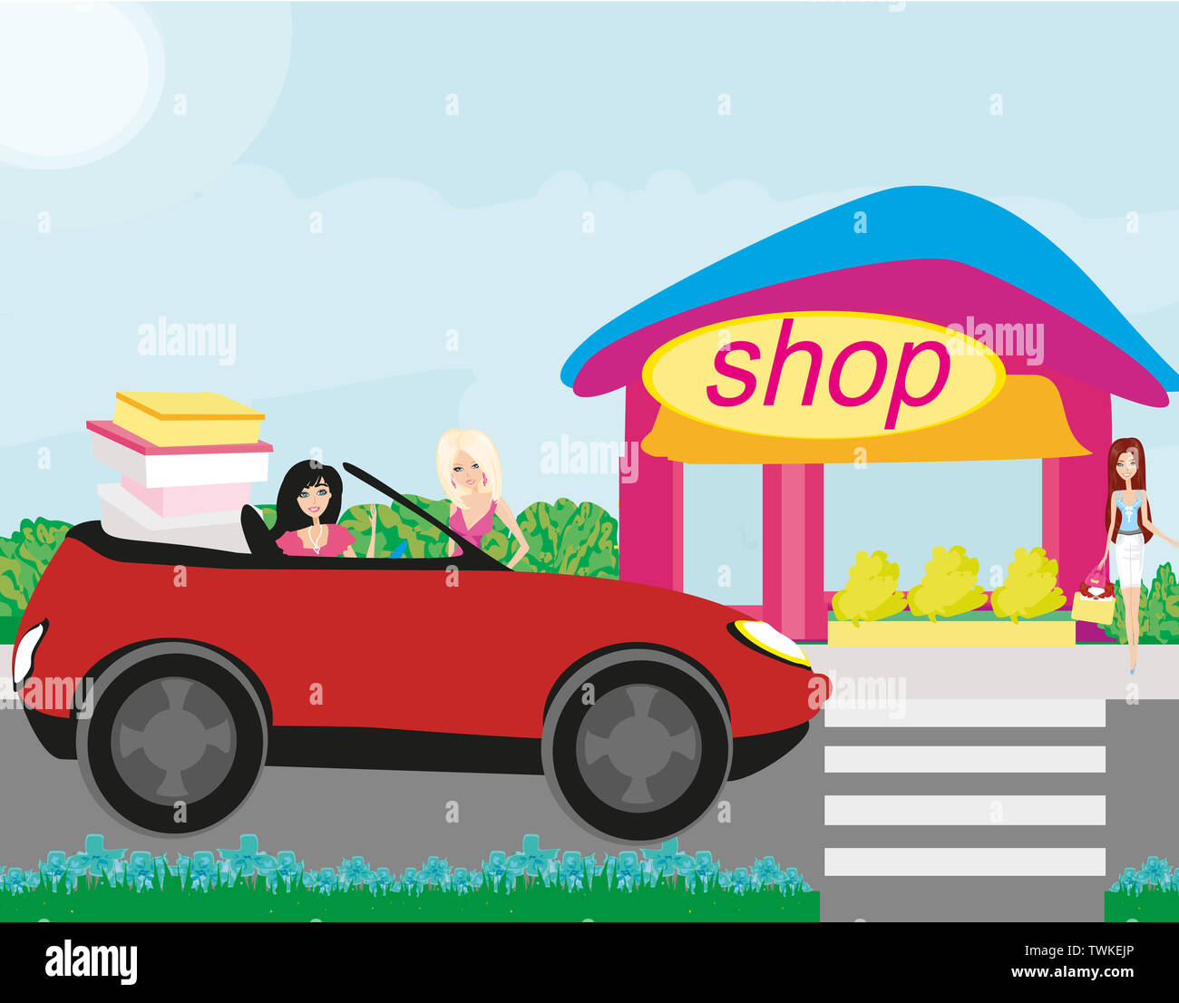 Beautiful women coming back from shopping Stock Photo - Alamy